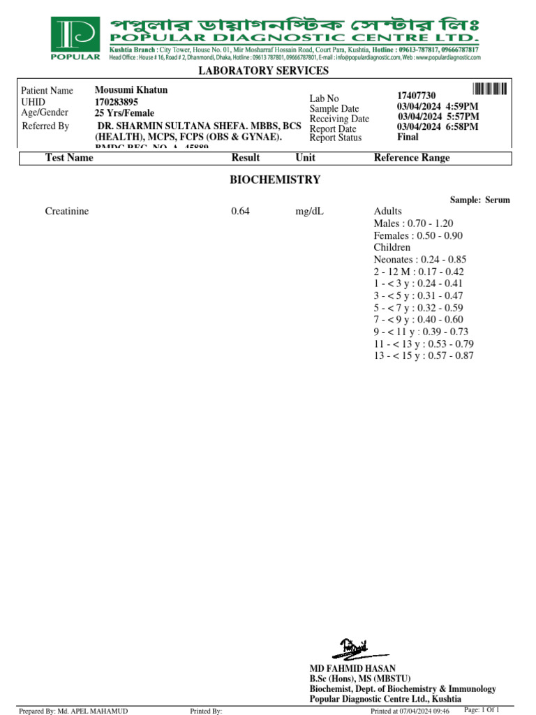 Lab Result | PDF | Kidney | Nephrology