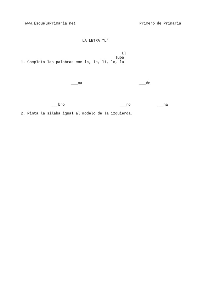 La Letra L para Primero de Primaria | PDF