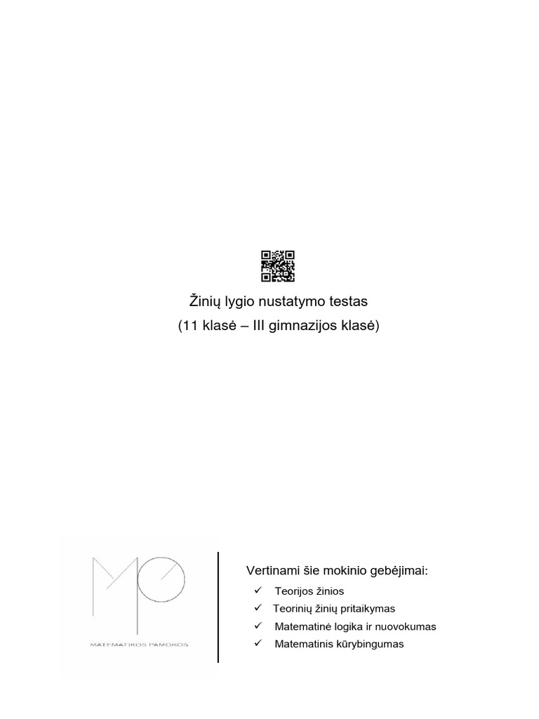 11 Klase Ziniu Lygio Nustatymo Testas | PDF