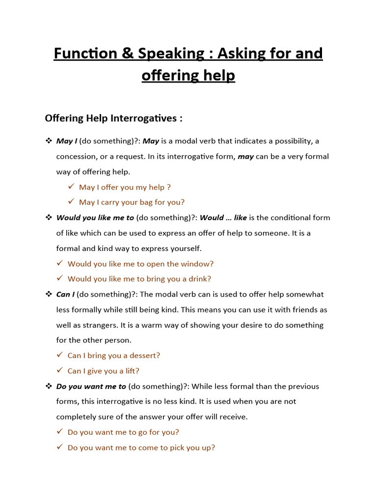 Asking For and Offering Help (TCS) | PDF | Linguistics | Languages
