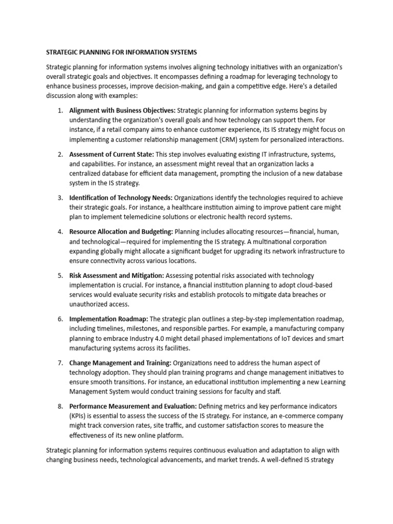Strategic Planning For Information Systems | PDF | Strategic Management | Performance Indicator