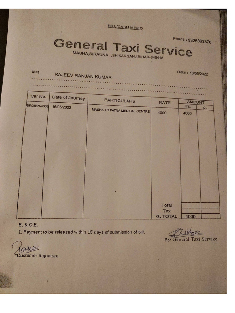 Taxi Bill | PDF