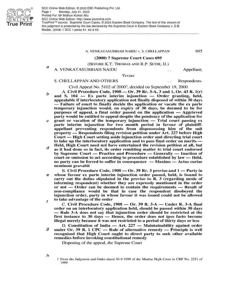 A Venkatasubbaih Naidu Vs S Chellappan and Ors 2000 7 SCC 695-IA ...