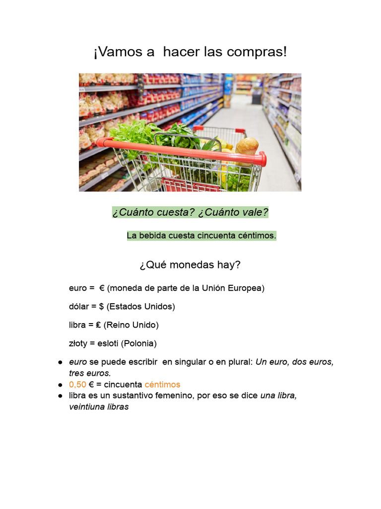 Precios y monedas en compras diarias | PDF