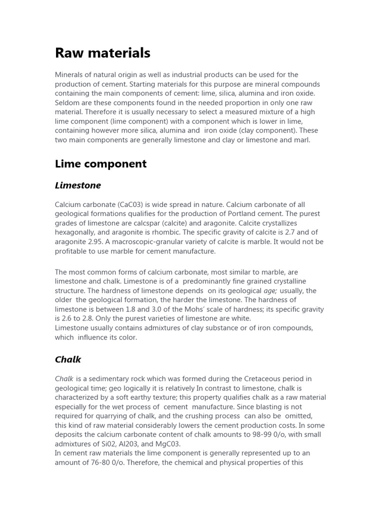 Raw Materials For Cement | PDF | Cement | Limestone