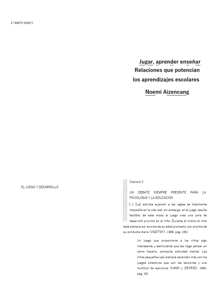 AIZENCANG, NOEMÍ. Jugar, aprender y enseñar | PDF | Pensamiento | Aprendizaje