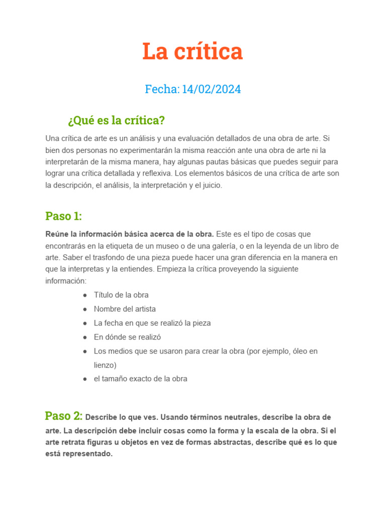 Guía para la crítica de arte | PDF | Las artes