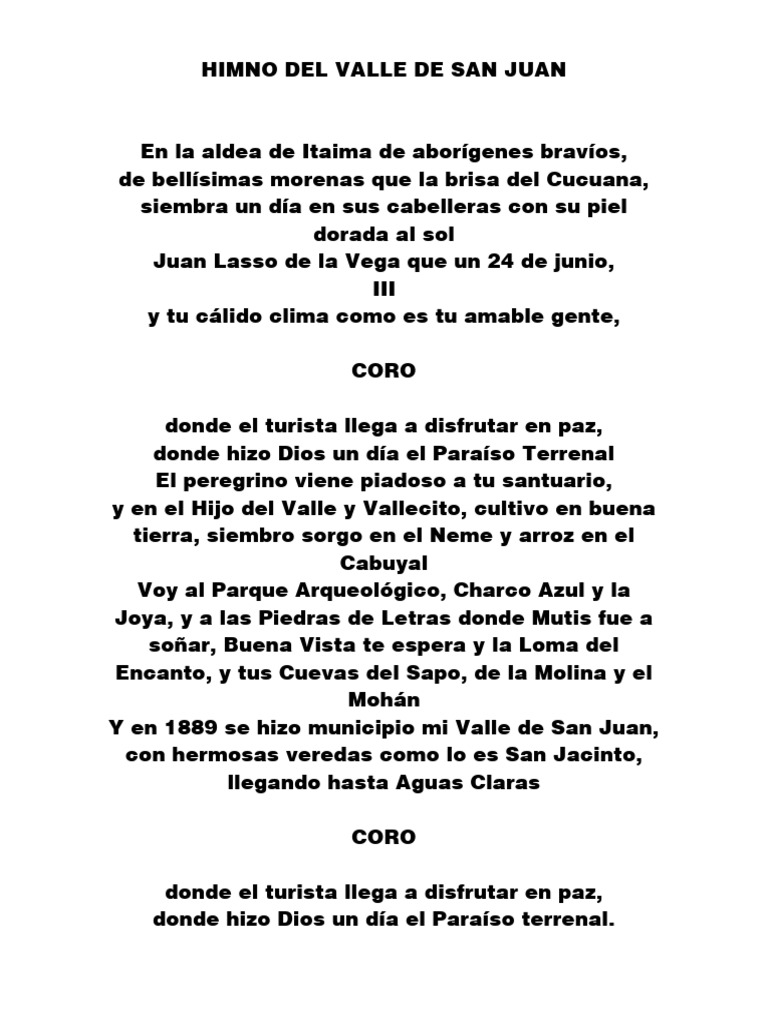 Himno Del Valle de San Juan | PDF