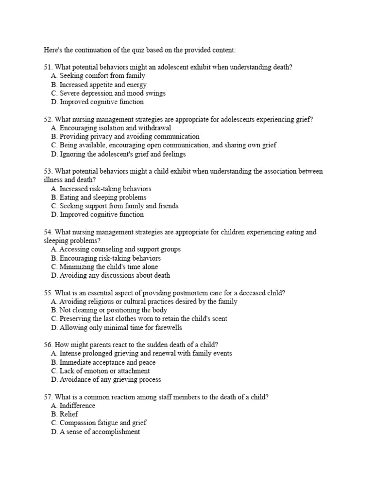 pain managment quiz for nurses | PDF | Grief | Emotions