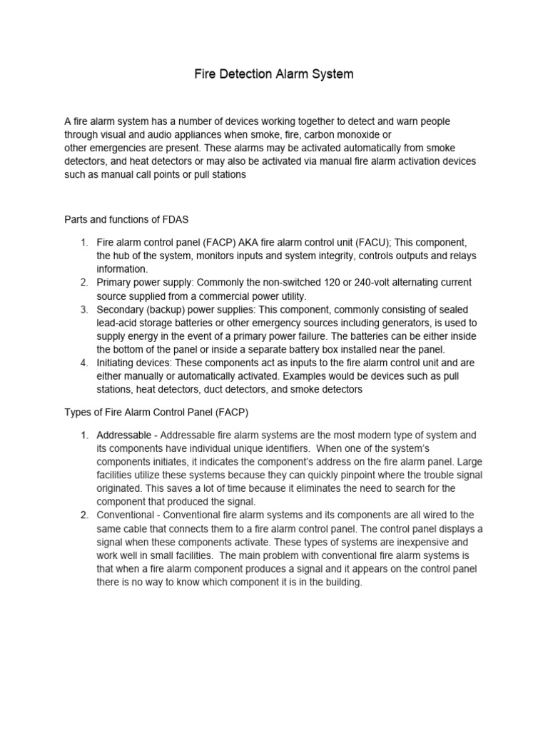 Fire Detection Alarm System Pdf Equipment Electricity