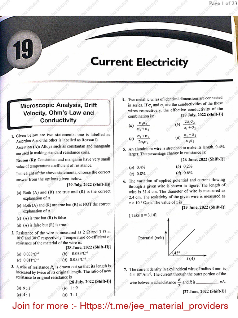 Current Electricity Last 5 Year Pyq | PDF