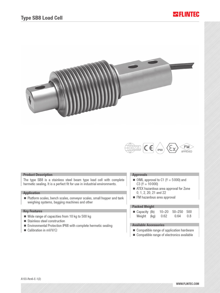 Flintec SB8 | PDF | Weighing Scale | Electrical Resistance And Conductance