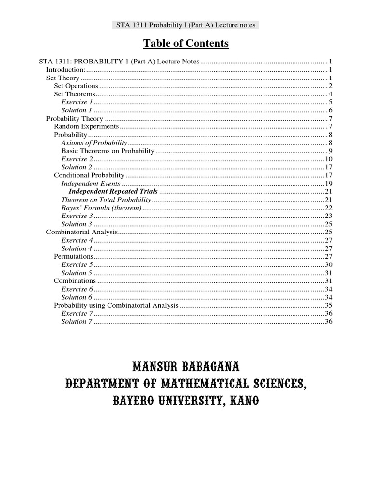 Sta 1311 - Probability I-1 | PDF | Set (Mathematics) | Empty Set