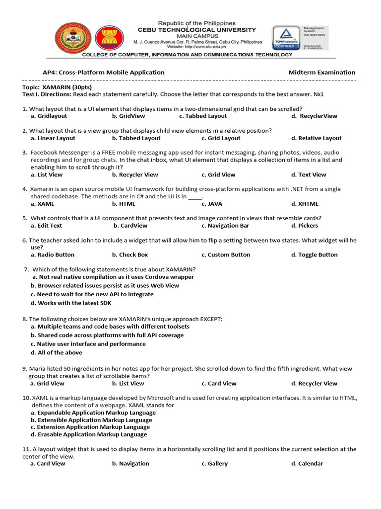Ap4 Midterm Exam 2024 | PDF | Android (Operating System) | Java (Programming Language)