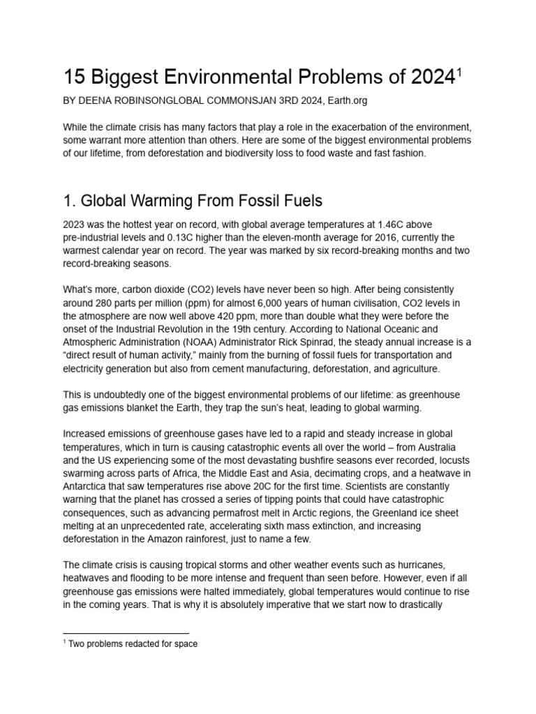 15 Biggest Environmental Problems of 2024 | PDF | Climate Change ...