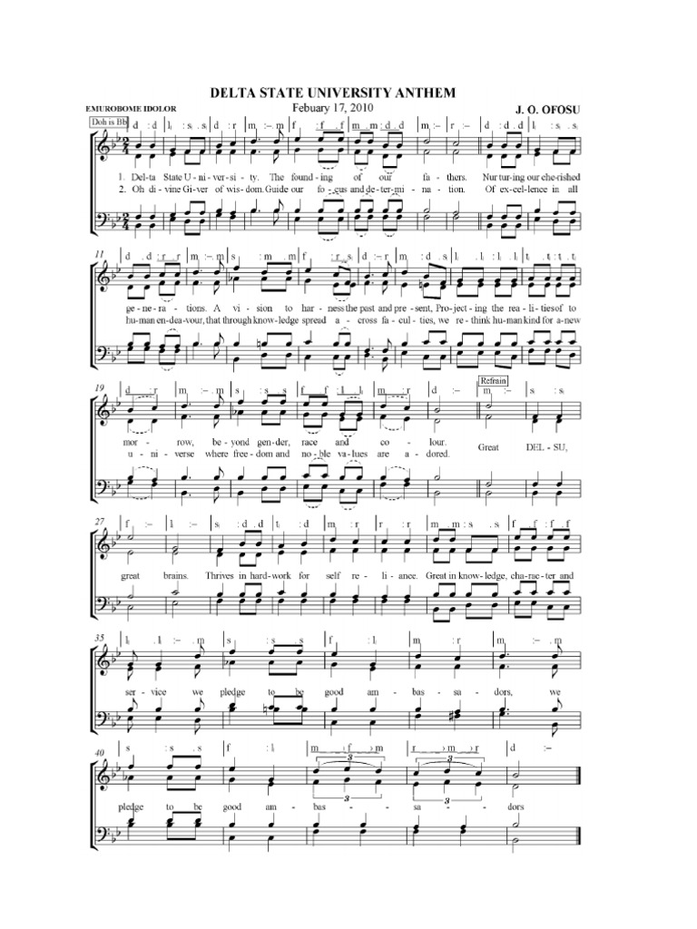 Delta State University Anthem - Lyrics20200429-98287-Xix9i1 | PDF