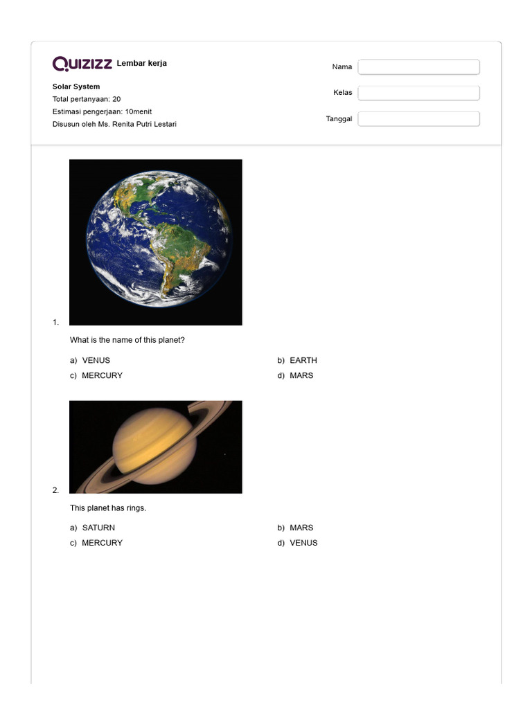 Solar System - Quizizz | PDF | Planets | Solar System
