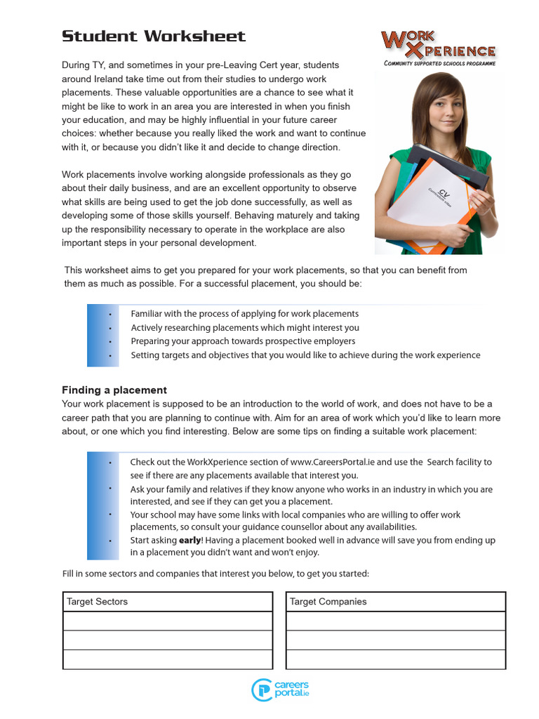 Work Placement Worksheet Students Web | PDF | Employment | Experience