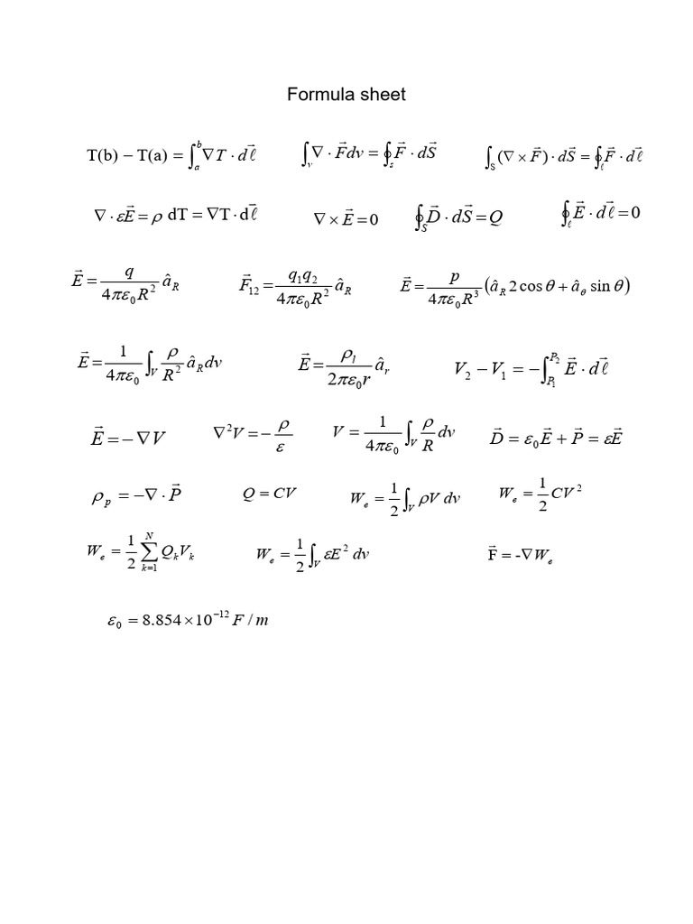 Midterm I Formula Sheet | PDF | Cartesian Coordinate System | Euclidean ...