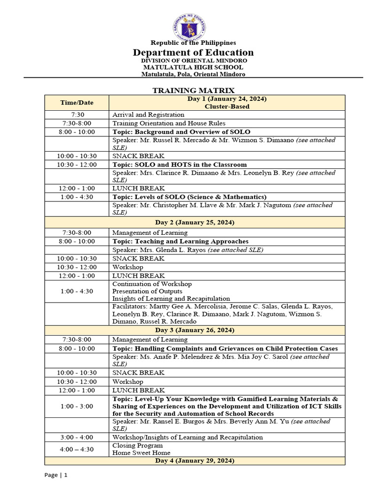 INSET Training Matrix Cluster | Download Free PDF | Learning | Cognition