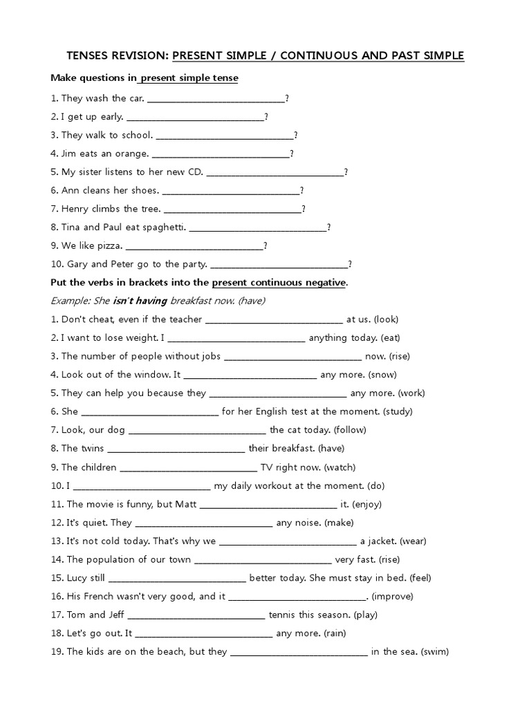 Tenses Revision Pres Past | PDF