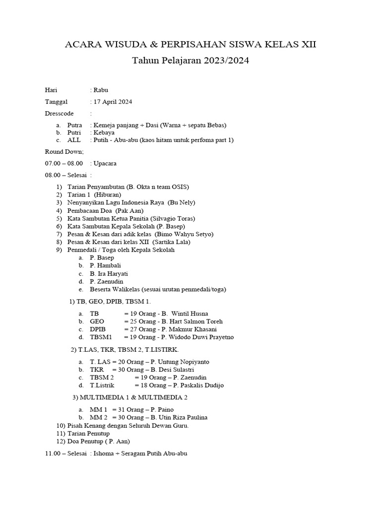 Susunan Acara Wisuda Pelepasan 2024 | PDF Susunan Acara Wisuda Pelepasan 2024 | PDF