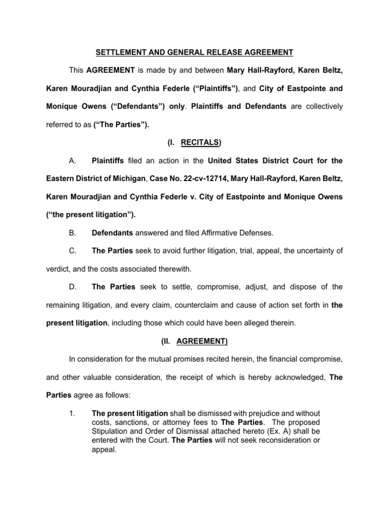 Settlement Agreement and Release Details | PDF | Lawsuit | Settlement ...