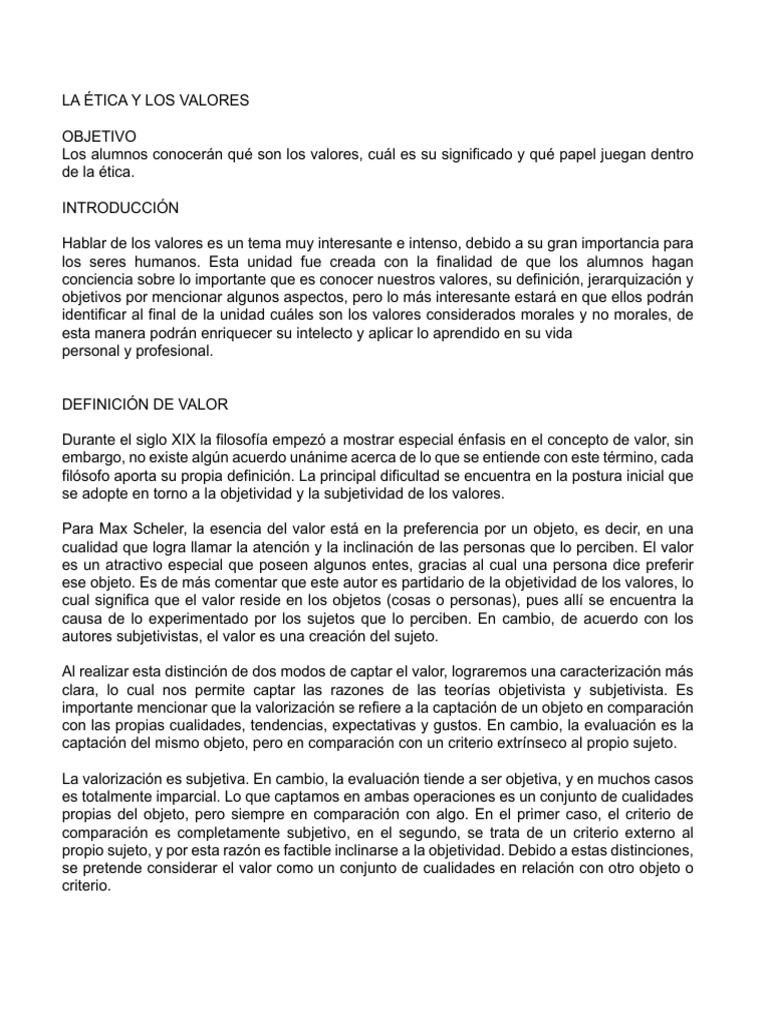 LA ÉTICA Y LOS VALORES | PDF | Moralidad | Justicia