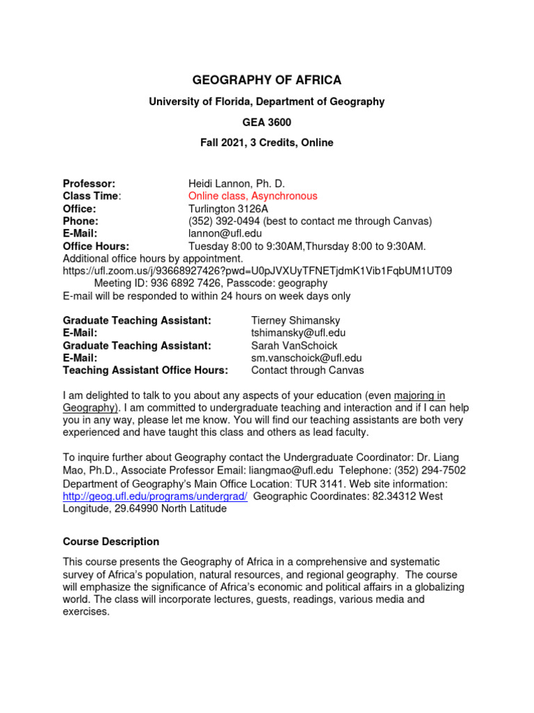 GEA3600 GEOGRAPHY OF AFRICA FALL 2021 - Heidi Lannon | PDF | Geography ...