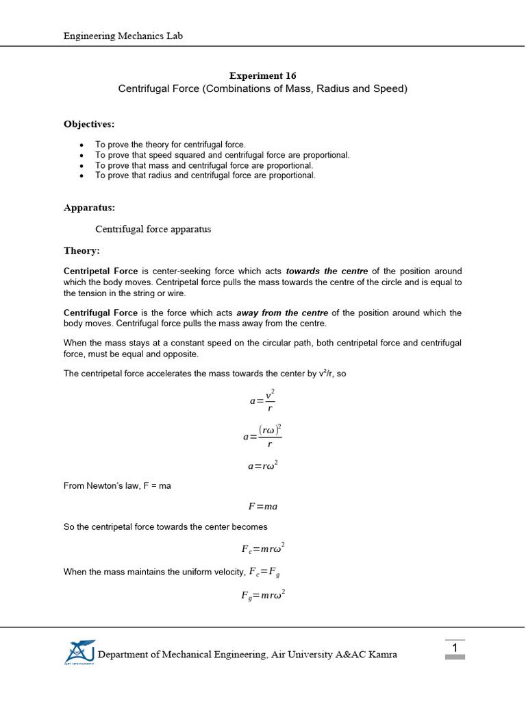 Centrifugal Force Lab Experiment Analysis | PDF | Force | Motion (Physics)