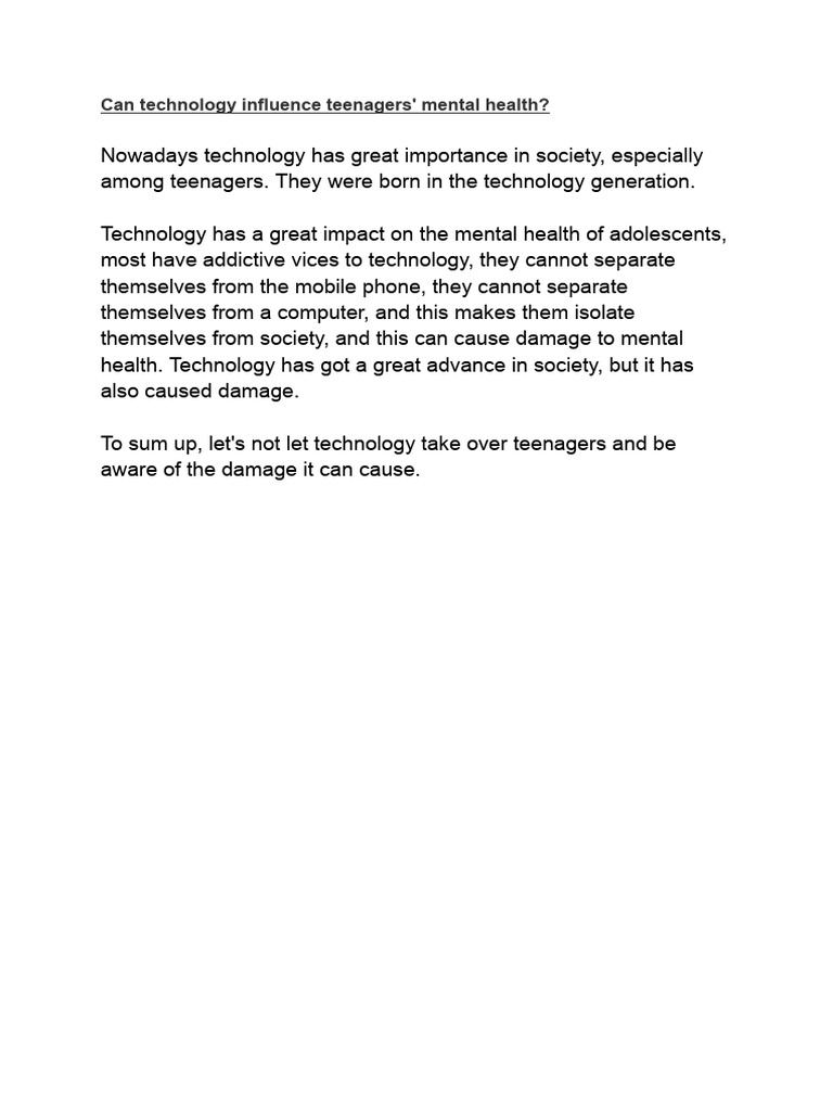 Technology's Impact on Teen Mental Health | PDF