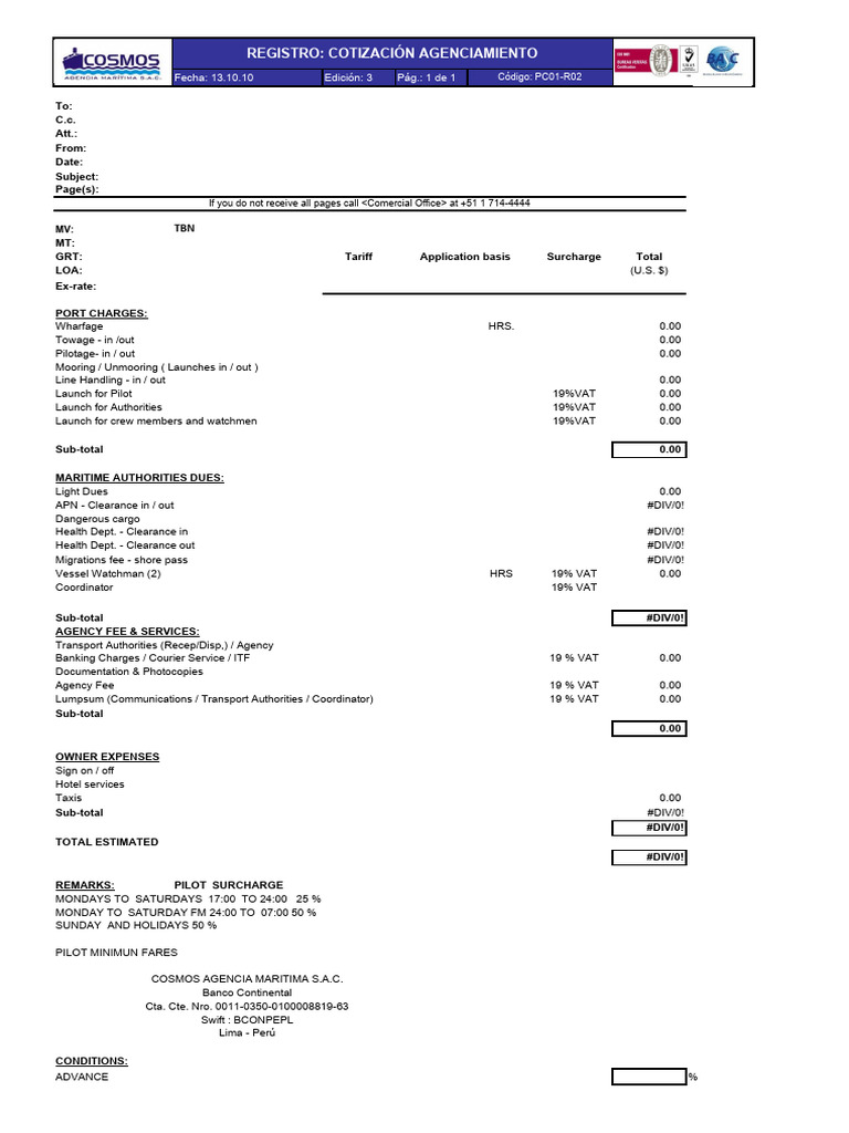 PC01 R02.Cotización Agenciamiento | PDF | Transport | Shipping