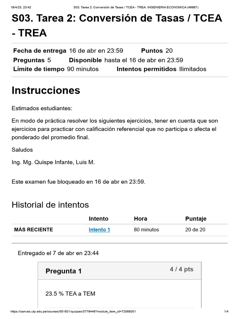 S03. Tarea 2 - Conversión de Tasas - TCEA - TREA - INGENIERIA ECONOMICA (46687) | PDF | Bancos ...