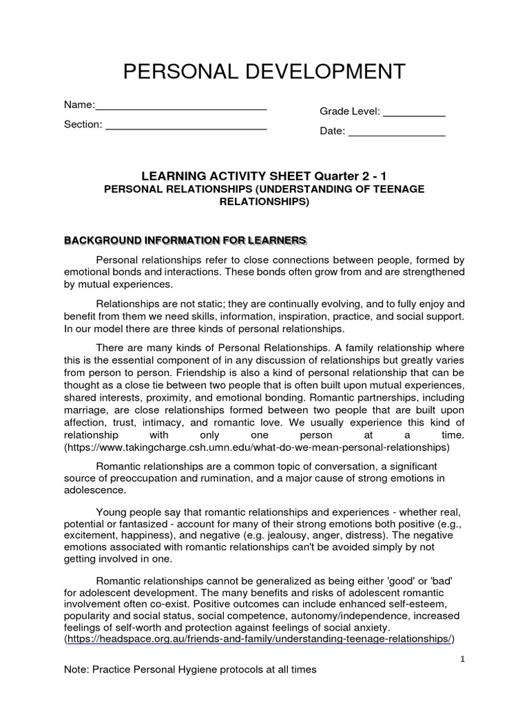Q2 Perdev Las 1 | PDF | Intimate Relationships | Adolescence