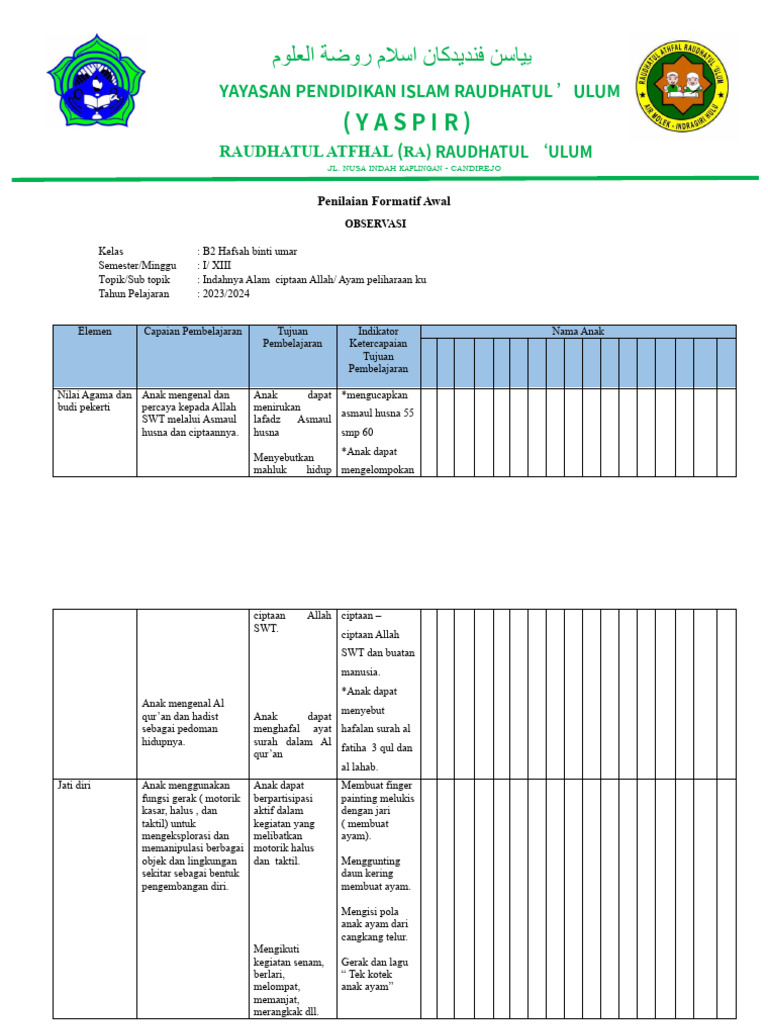 Print Contoh Penilaian Formatif Awal Mggu Ke 13 | PDF