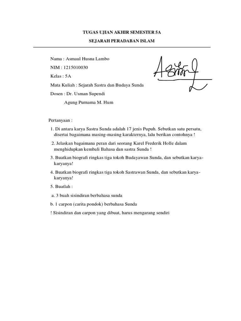 Asmaul Husna Lambo 1215010030 5A UAS SSBS | PDF | Seni & Disiplin Bahasa