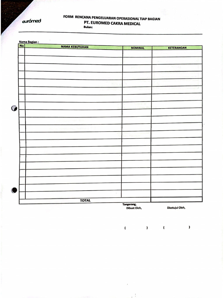 Form Perencanaan Pengeluaran Operasional | PDF