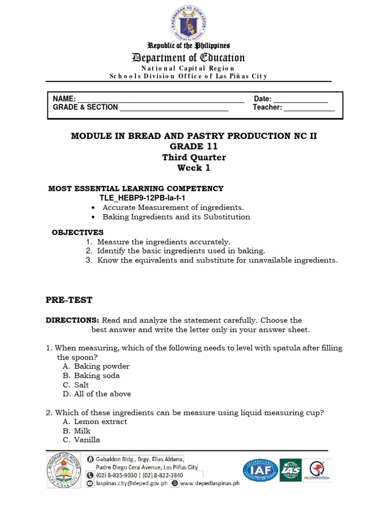 Q3 G11 Bread and Pastry M1 | PDF | Breads | Baking