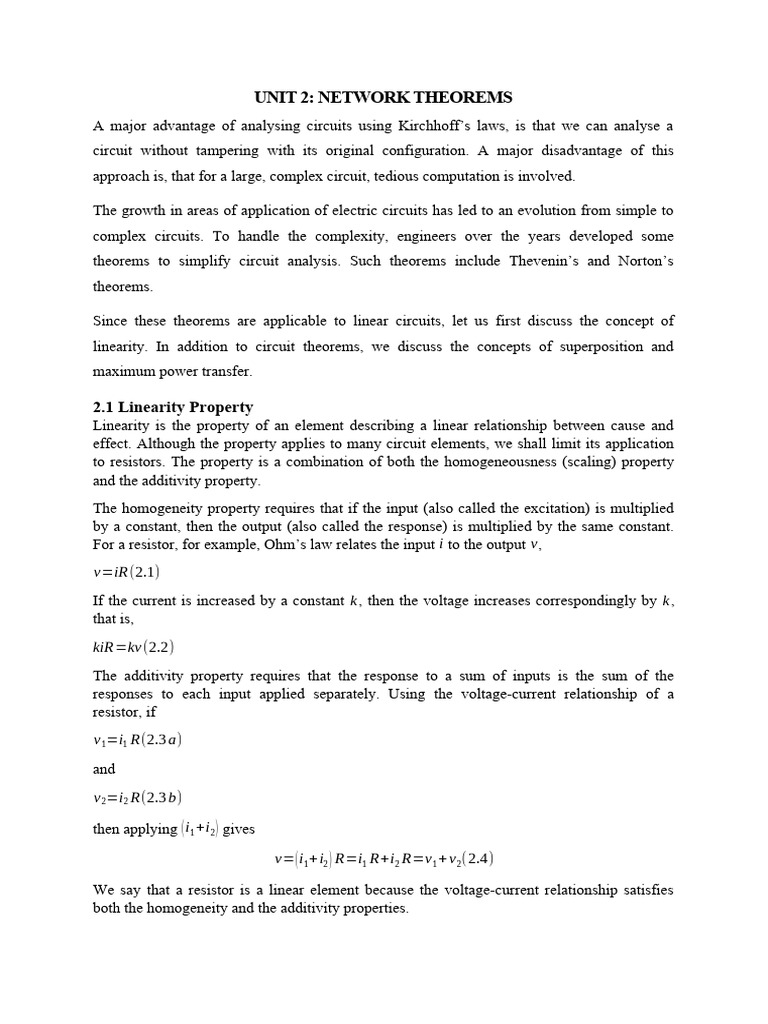 Unit 2 Network Theorems | PDF | Electrical Network | Linearity