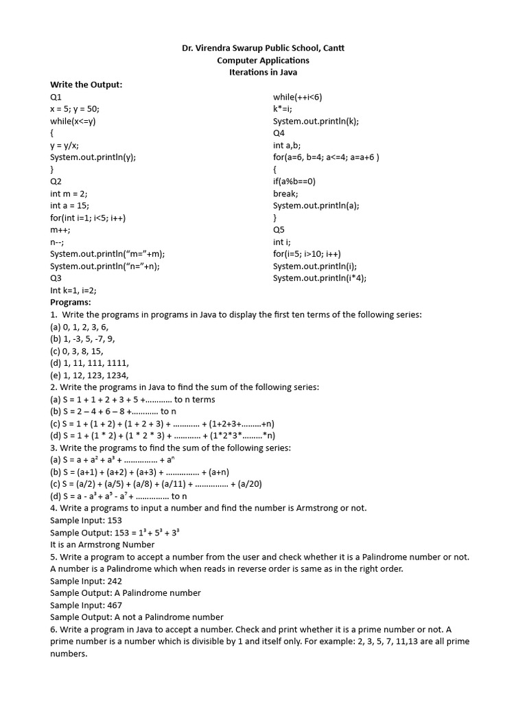 Computer Worksheet Iterations in Java | Download Free PDF | Numbers ...