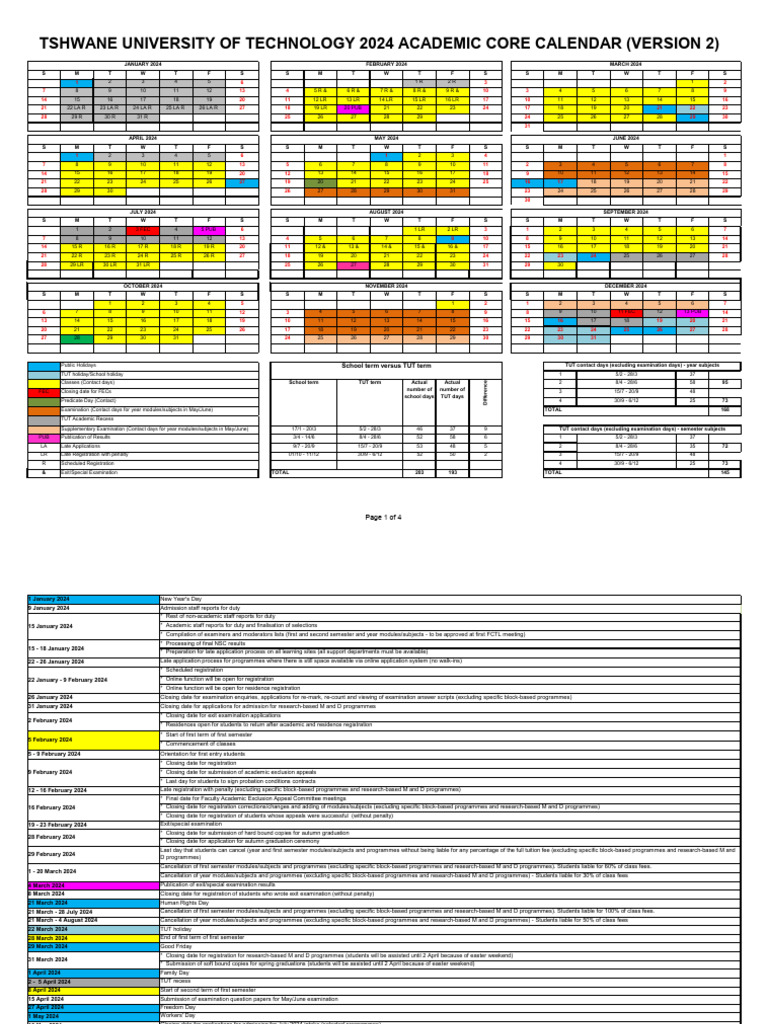 TUT 2024 Academic Calendar Overview | PDF | Academic Term