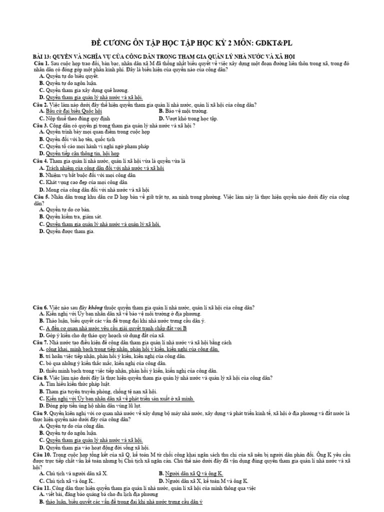 Đề Cương Ôn Tập Hk2 k11 Môn Gdkt Pl - Gv | PDF