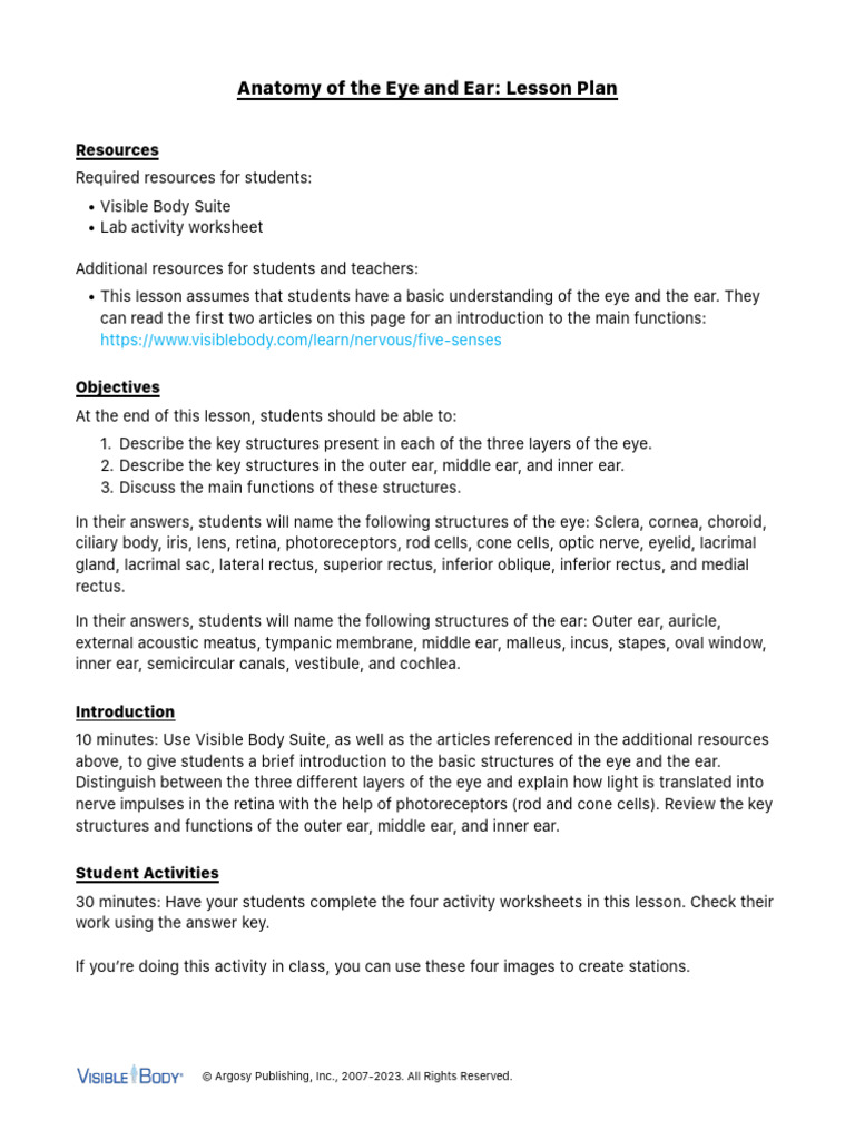 eye-ear-lesson-plan | PDF | Ear | Eye