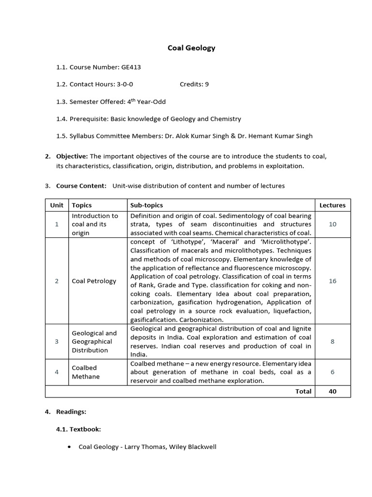 Coal Geology Course Overview | PDF | Coal | Coalbed Methane