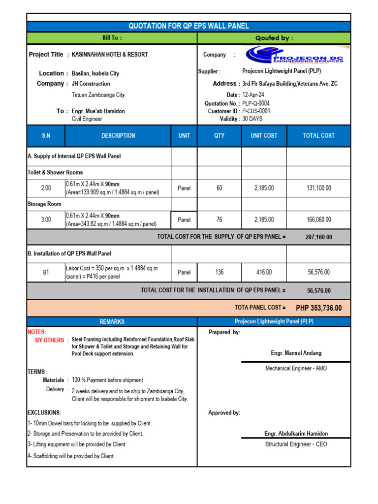 Kasinnahan Panel Quotation 11042024 | PDF | Civil Engineering ...
