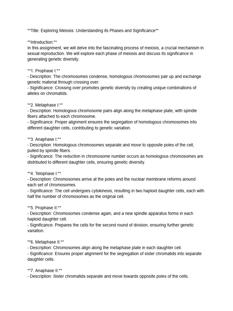 Meiosis Assignment | PDF | Meiosis | Chromosome