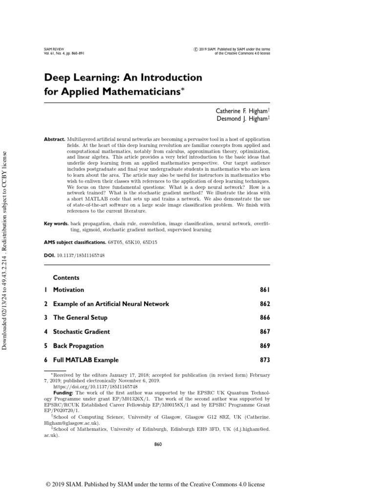 Deep Learning: An Introduction For Applied Mathematicians: Catherine F. Higham Desmond J. Higham ...