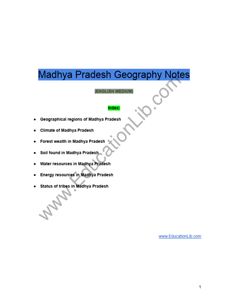 MP Geography English Medium Notes | PDF | Forests | Tropics