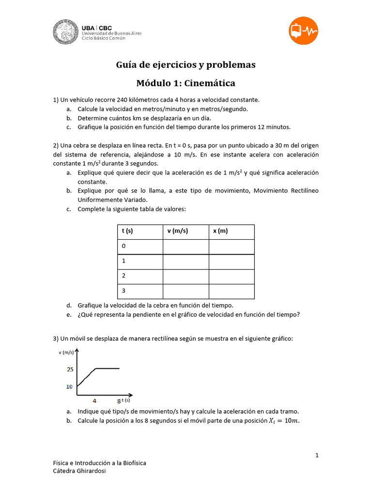 MÓDULO 1. Guía de Ejercicios y Problemas (2024) | PDF | Velocidad | Aceleración