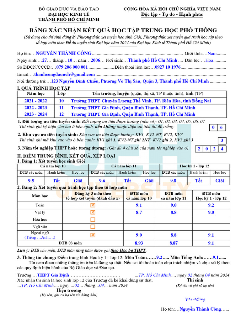 02.2024. Huong Dan Ke Khai Bang Xac Nhan Ket Qua Hoc Tap THPT PT34 | PDF